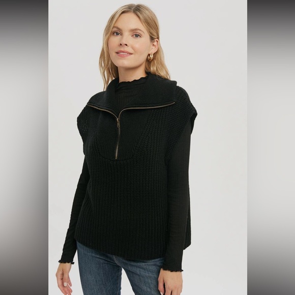 Mystree | Sweaters | Sweater Vest Pullover Wide Collar Zip Ribbed Black ...